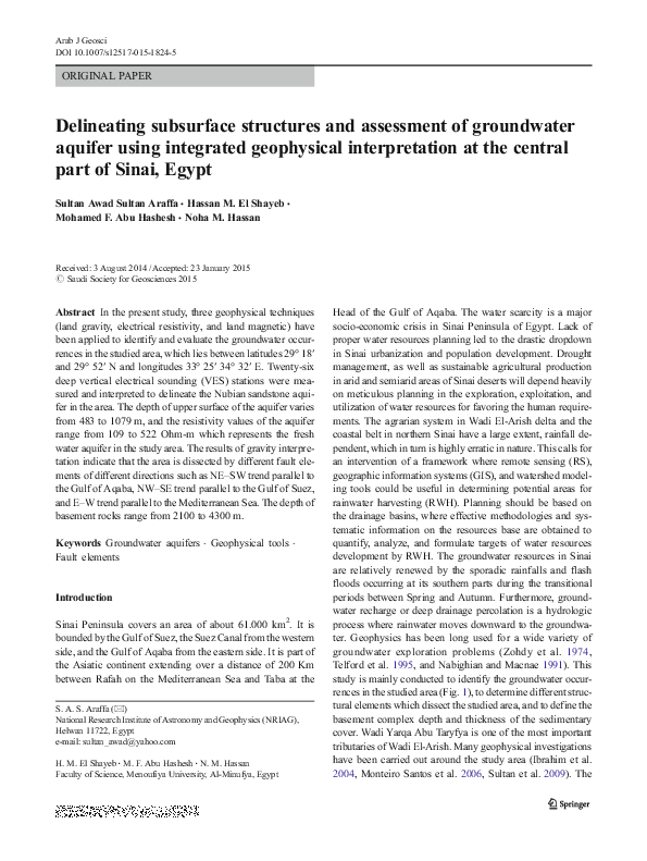 Pdf Delineating Subsurface Structures And Assessment Of Groundwater Aquifer Using Integrated