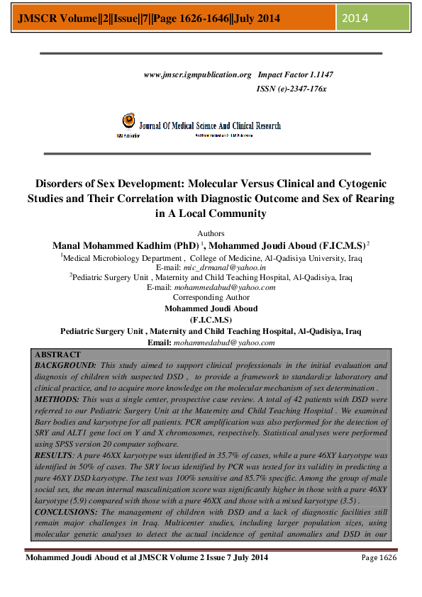Pdf Disorders Of Sex Development Molecular Versus Clinical And