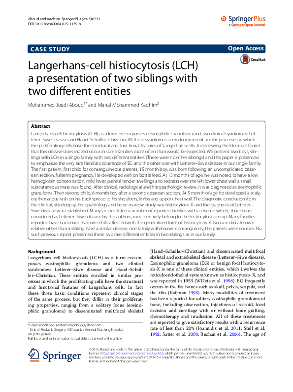 (PDF) Langerhans-cell histiocytosis (LCH) a presentation of two ...