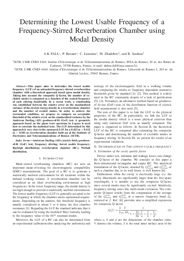 Pdf Determining The Lowest Usable Frequency Of A Frequency Stirred