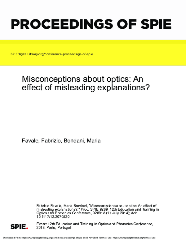 (PDF) Misconceptions about optics: An effect of misleading explanations?