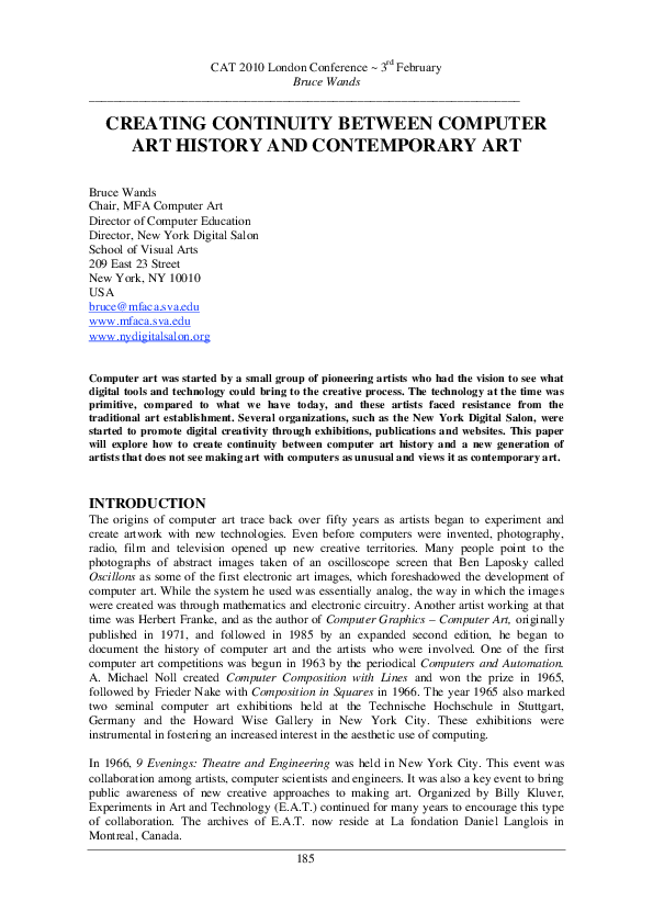 (PDF) Creating Continuity Between Computer Art History and Contemporary Art
