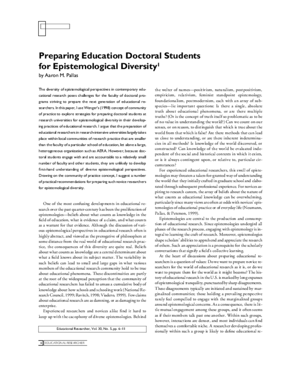 (PDF) Preparing Education Doctoral Students for Epistemological Diversity