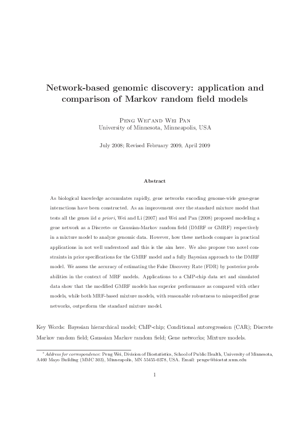 Pdf Network‐based Genomic Discovery Application And Comparison Of Markov Random‐field Models