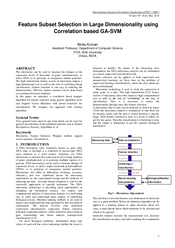 (PDF) Feature Subset Selection in Large Dimensionality using correlation based GA-SVM