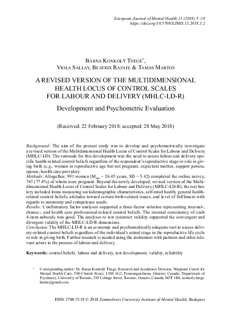(PDF) A Revised Version of the Multidimensional Health Locus of Control ...