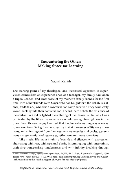 (PDF) Encountering the Other: Making Space for Learning