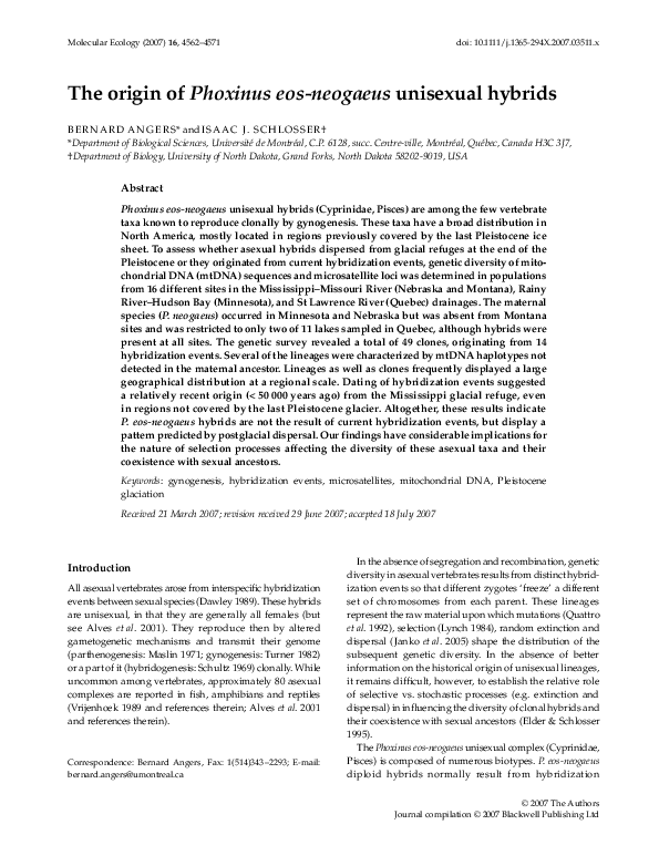 (PDF) The origin of Phoxinus eos-neogaeus unisexual hybrids | Isaac ...