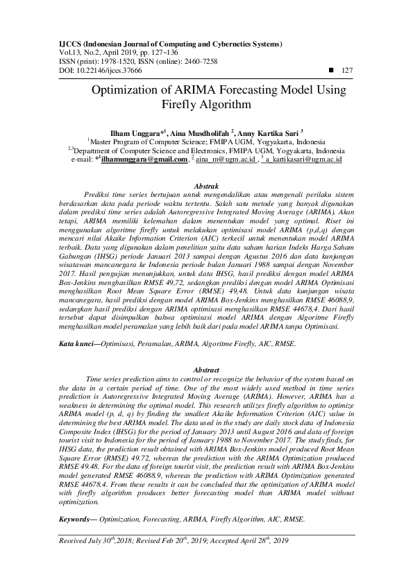 Pdf Optimization Of Arima Forecasting Model Using Firefly Algorithm 8109