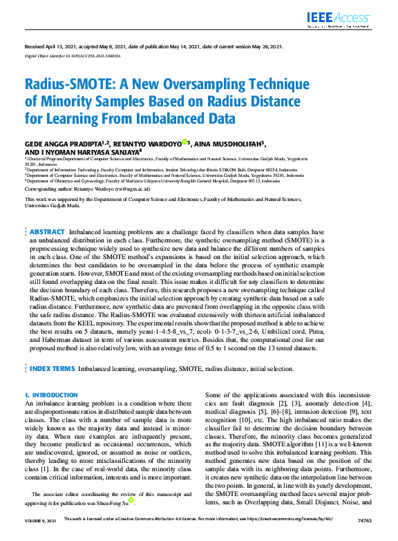 (PDF) Radius-SMOTE: A New Oversampling Technique of Minority Samples Based on Radius Distance ...