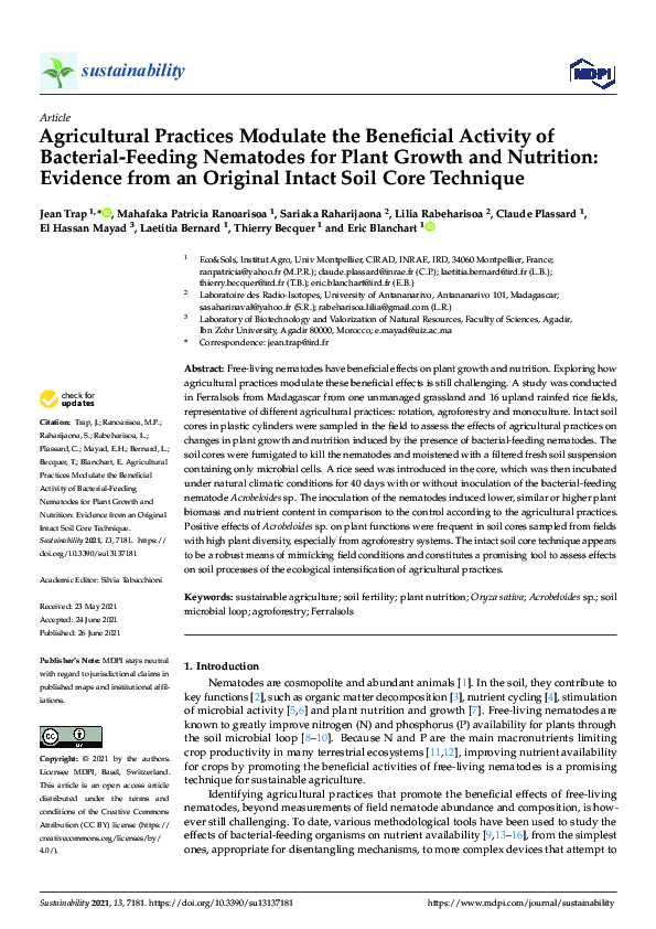 Agricultural Practices Modulate the Beneficial Activity of Bacterial-Feeding Nematodes for Plant ...