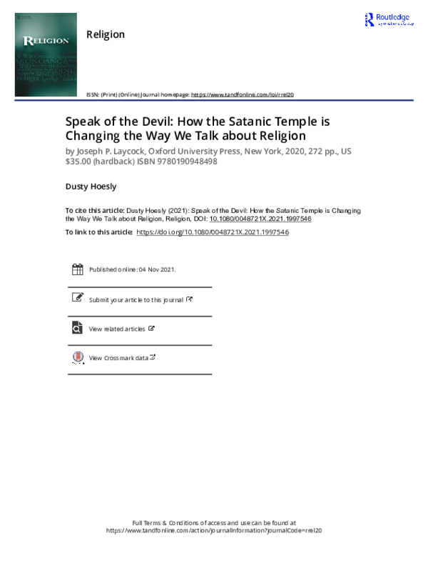 (PDF) Speak of the Devil: How the Satanic Temple is Changing the Way We ...