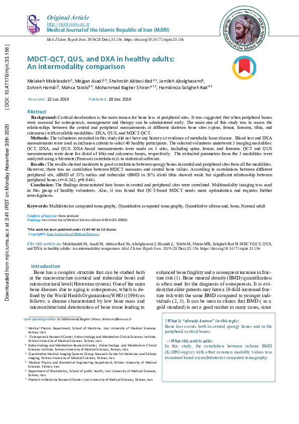 (PDF) MDCT-QCT, QUS, and DXA in healthy adults: An intermodality comparison