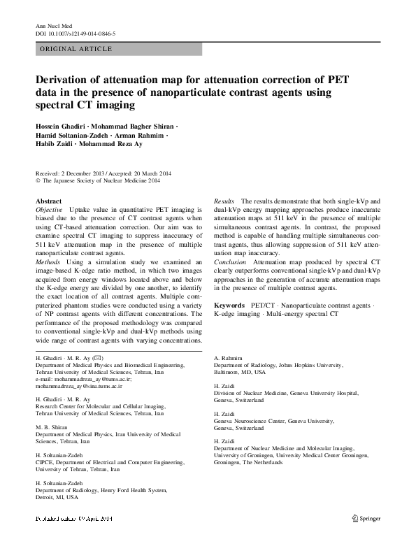 (PDF) Derivation of attenuation map for attenuation correction of PET ...