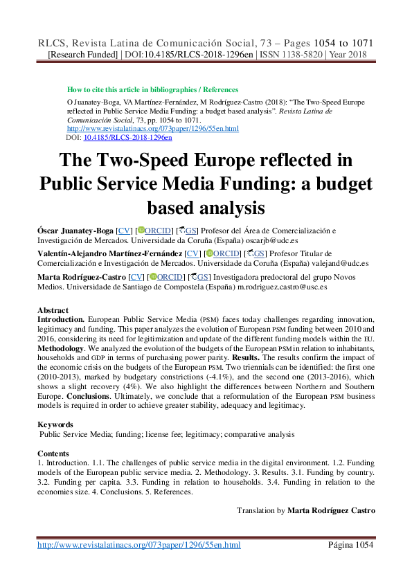 (PDF) The Two-Speed Europe reflected in Public Service Media Funding: a ...