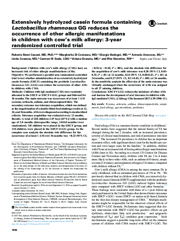 (PDF) Extensively hydrolysed casein formula containing L. rhamnosus GG ...