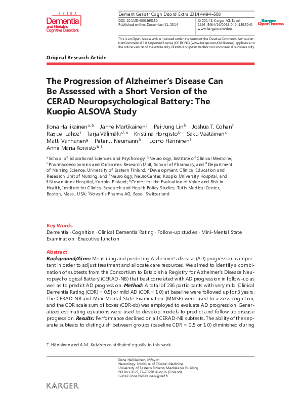 (PDF) The Progression of Alzheimer's Disease Can Be Assessed with a ...