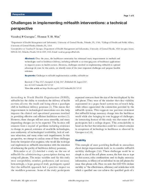 (PDF) Challenges in implementing mHealth interventions: a technical ...