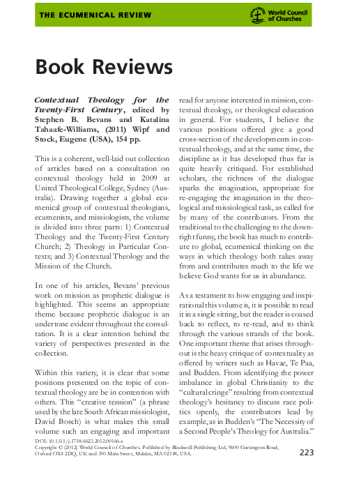 (PDF) Contextual Theology for the Twenty-First Century, edited by ...