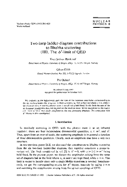 (PDF) Two-loop ladder-diagram contributions to Bhabha scattering (III). The 3-limit of QED