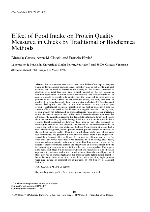 (PDF) Effect of food intake on protein quality measured in chicks by ...