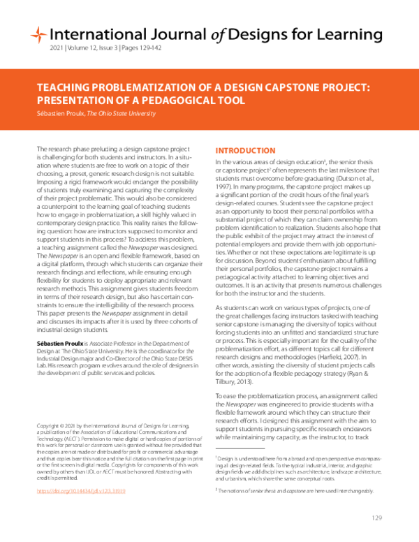 (PDF) TEACHING PROBLEMATIZATION OF A DESIGN CAPSTONE PROJECT ...