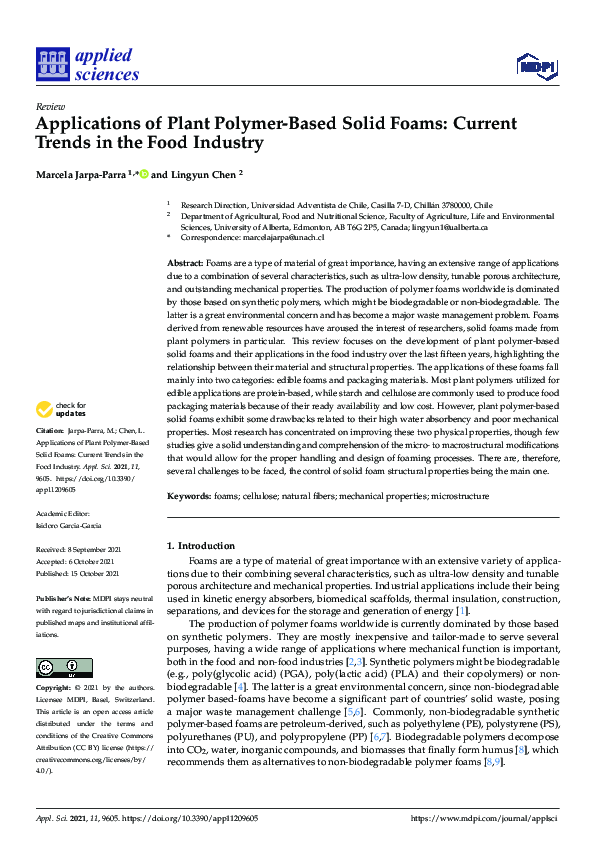 (PDF) Applications of Plant Polymer-Based Solid Foams: Current Trends ...