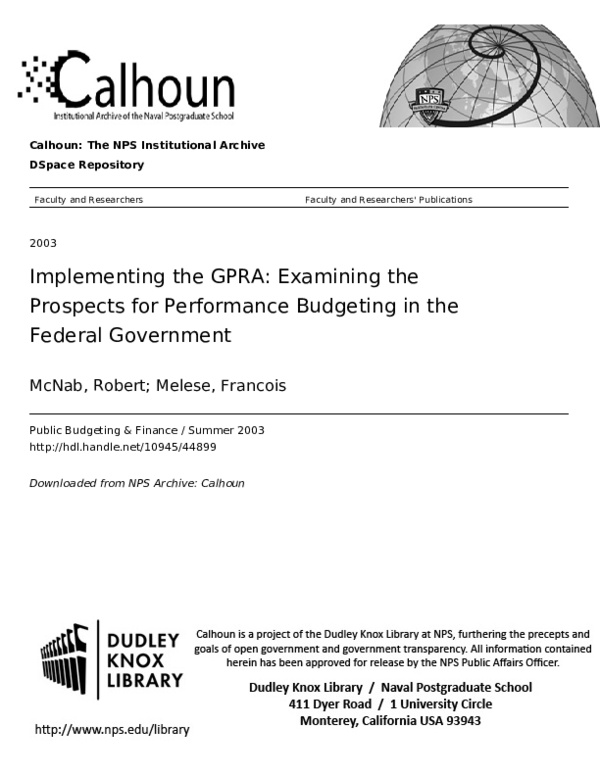 (PDF) Implementing the GPRA: Examining the Prospects for Performance ...