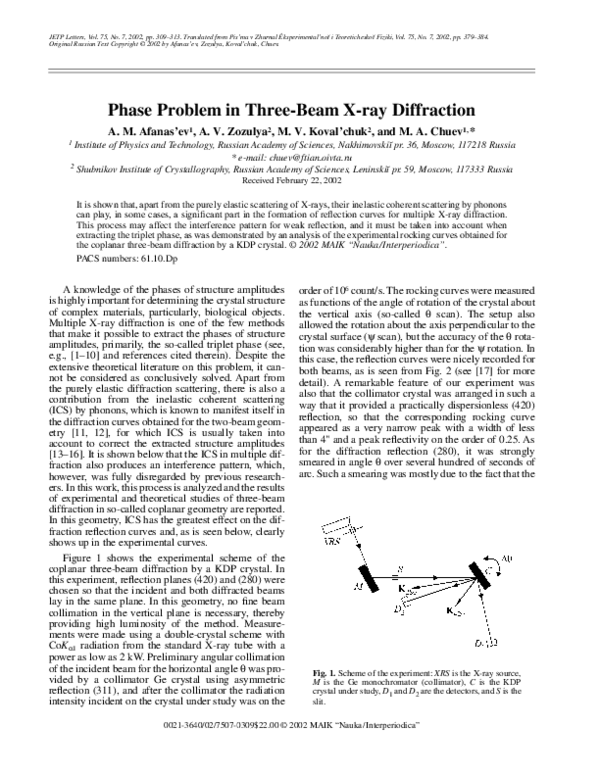 (PDF) Phase problem in three-beam X-ray diffraction
