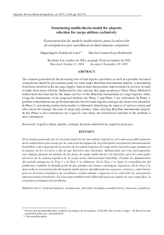 (PDF) Structuring multicriteria model for airports selection for cargo airlines exclusively