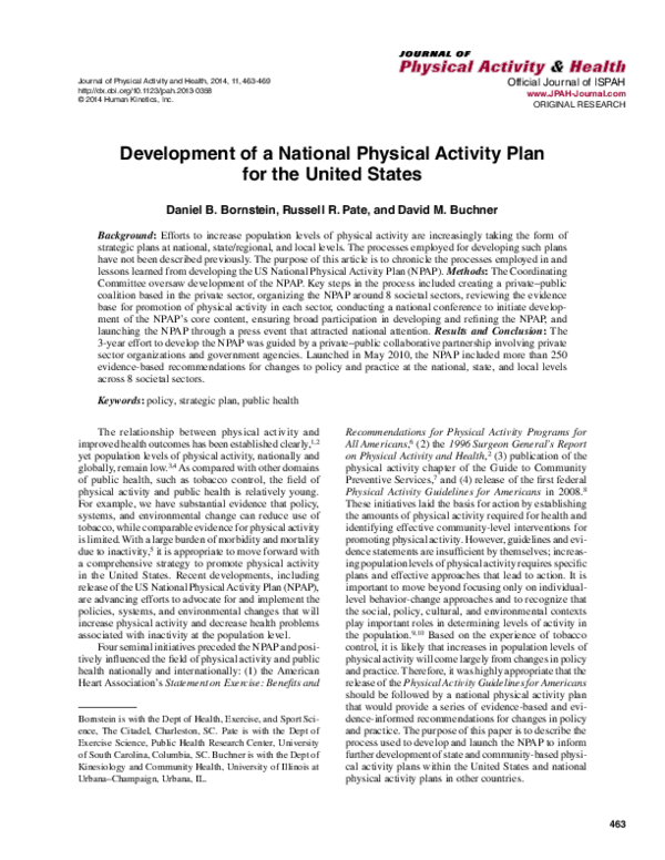 (PDF) Development of a National Physical Activity Plan for the United ...