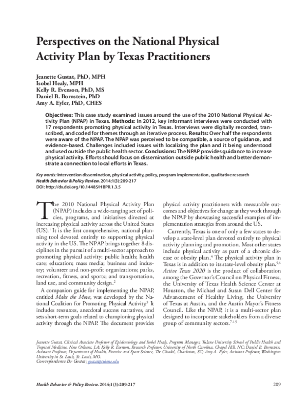 (PDF) Perspectives on the National Physical Activity Plan by Texas ...