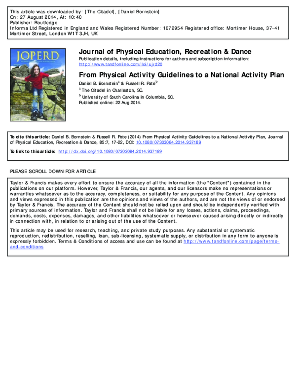 (PDF) From Physical Activity Guidelines to a National Activity Plan