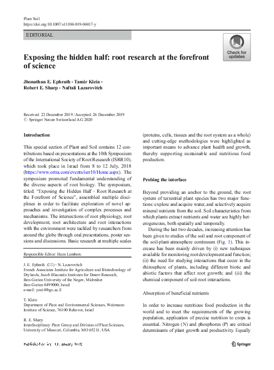 (PDF) Exposing the hidden half: root research at the forefront of science