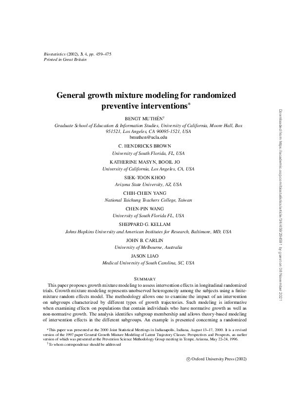 (PDF) General growth mixture modeling for randomized preventive interventions | Sheppard Kellam ...