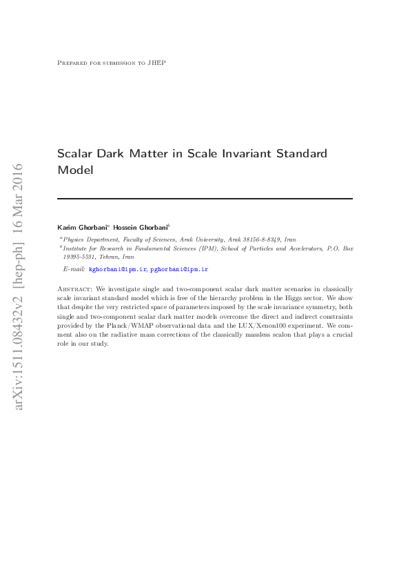 (PDF) Scalar dark matter in scale invariant standard model