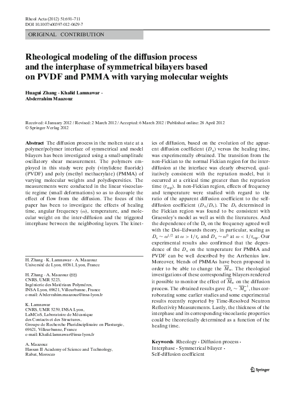 (PDF) Rheological modeling of the diffusion process and the interphase ...