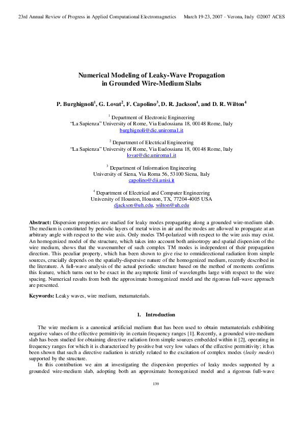 (PDF) Numerical Modeling of Leaky-Wave Propagation in Grounded Wire ...