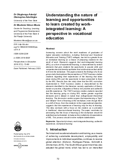 (PDF) Understanding the nature of learning and opportunities to learn ...