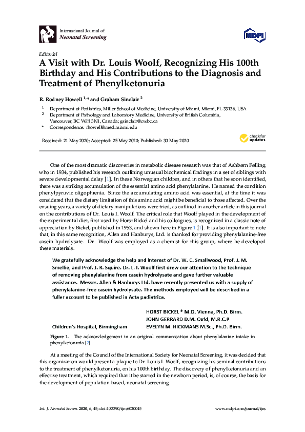 (PDF) A Visit with Dr. Louis Woolf, Recognizing His 100th Birthday and ...