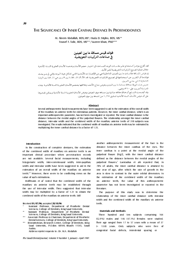 (PDF) The significance of inner canthal distance in prosthodontics