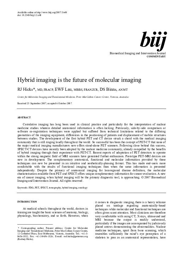 (PDF) Hybrid imaging is the future of molecular imaging