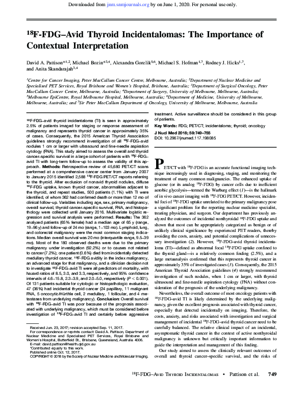 (PDF) 18F-fluorodeoxyglycose-avid thyroid incidentalomas: the ...