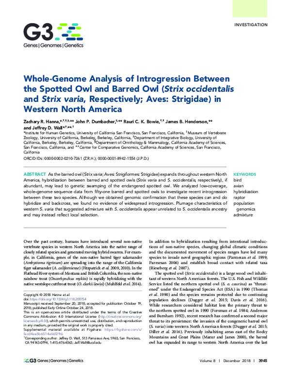 (PDF) Whole-Genome Analysis of Introgression Between the Spotted Owl ...