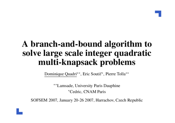 (PDF) A Branch-and-Bound Algorithm to Solve Large Scale Integer Quadratic Multi-Knapsack Problems