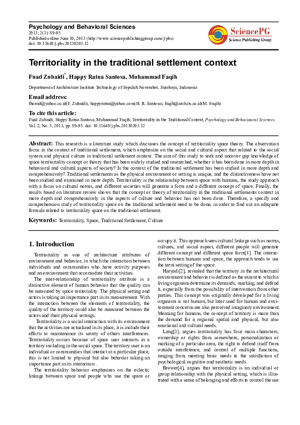 (PDF) Territoriality in the Traditional Context