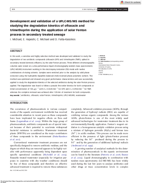 (PDF) Development and validation of a UPLC-MS/MS method for studying the degradation kinetics of ...
