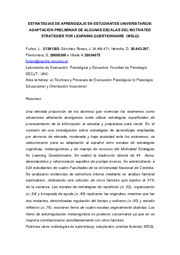 (PDF) Estrategias De Aprendizaje en Estudiantes Universitarios ...
