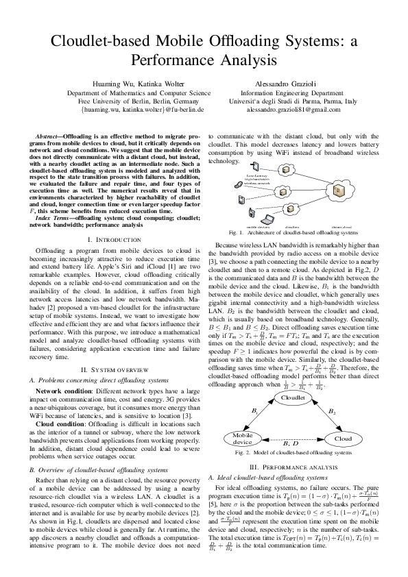 Pdf Cloudlet Based Mobile Offloading Systems A Performance Analysis