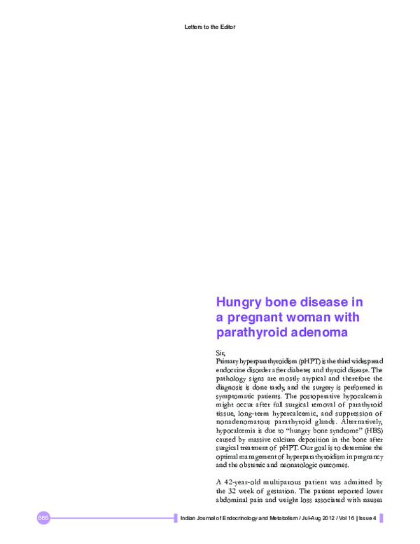 (PDF) Hungry bone disease in a pregnant woman with parathyroid adenoma